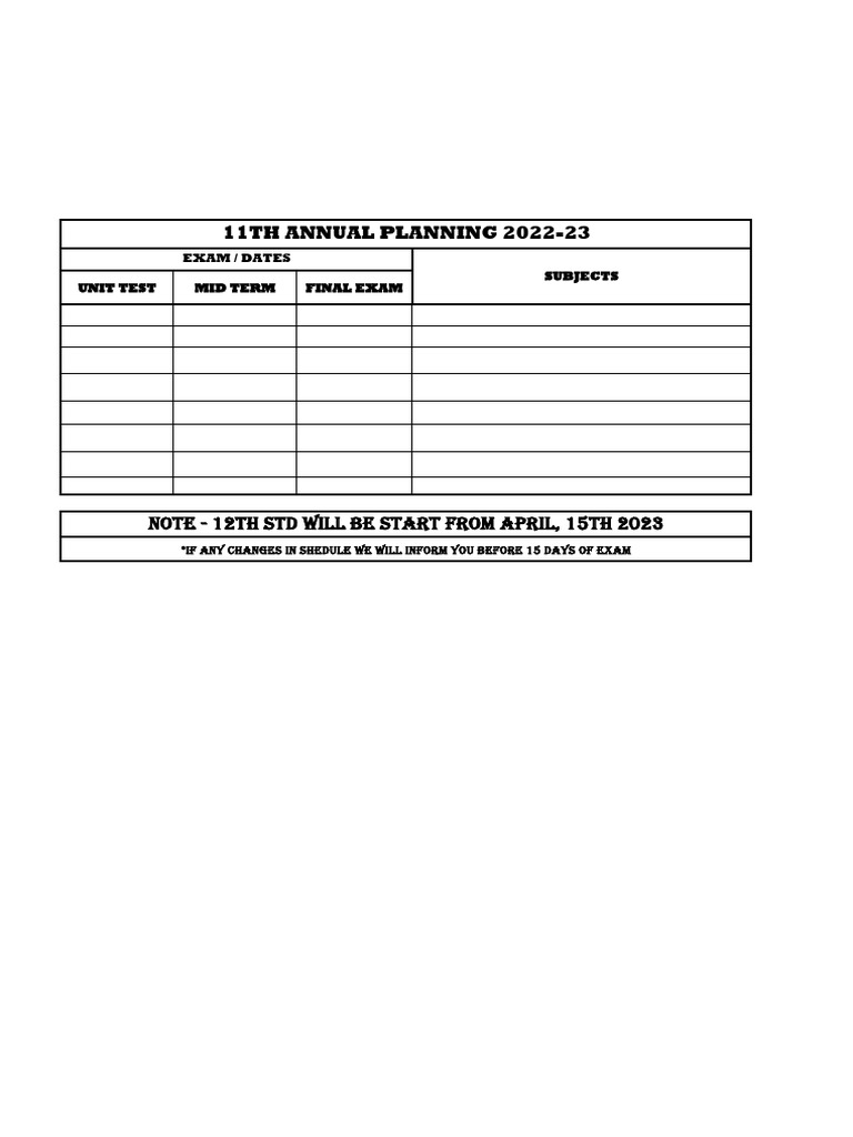 11th Grade Exam Schedule 2022-23 | PDF | Science & Mathematics