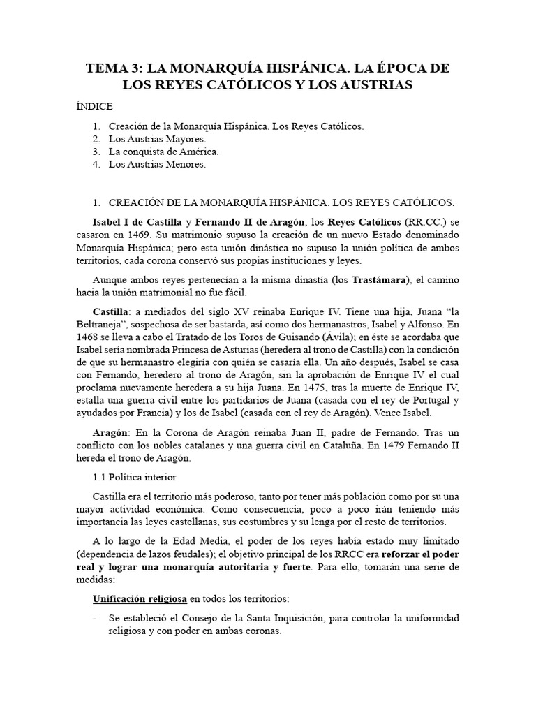 Tema 3. La Monarqu-A Hisp-Nica. La - Poca de Los Reyes Cat-Licos y Los Austria | PDF | Imperio ...