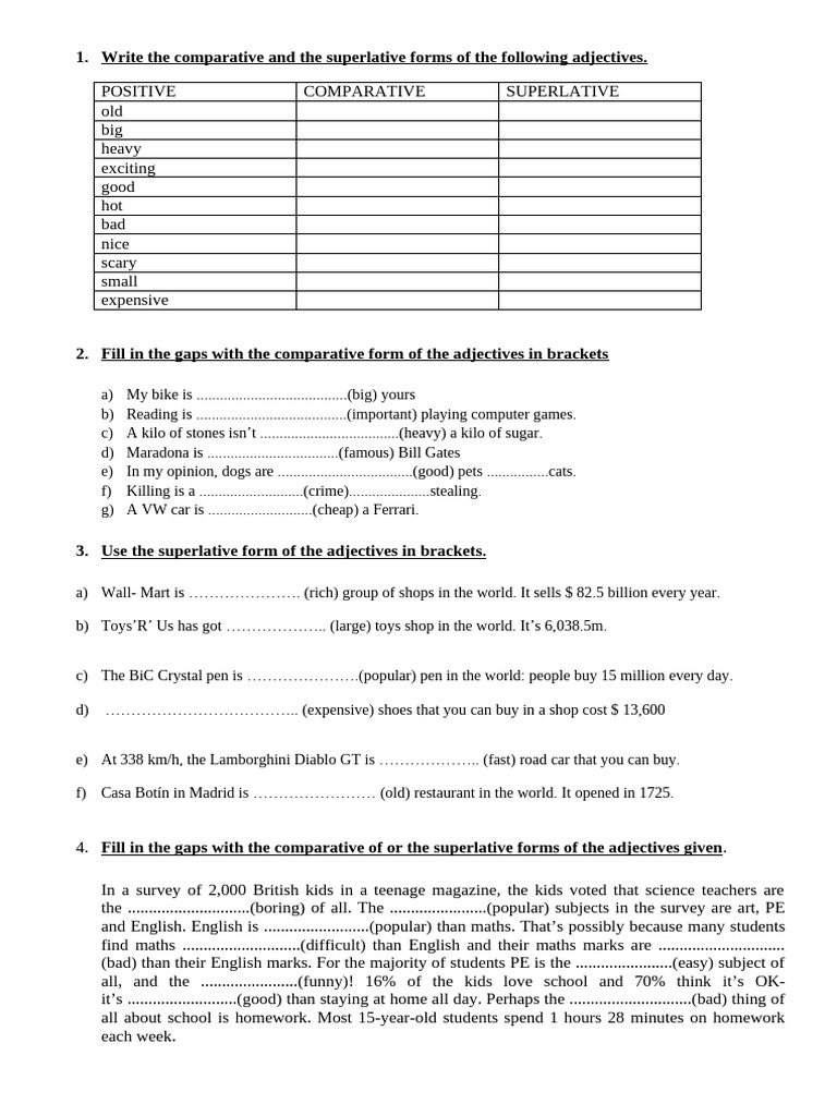 Comparative-And-Superlative-Adjectives B | PDF | Sports & Recreation ... Comparative-And-Superlative-Adjectives B | PDF | Sports & Recreation ...