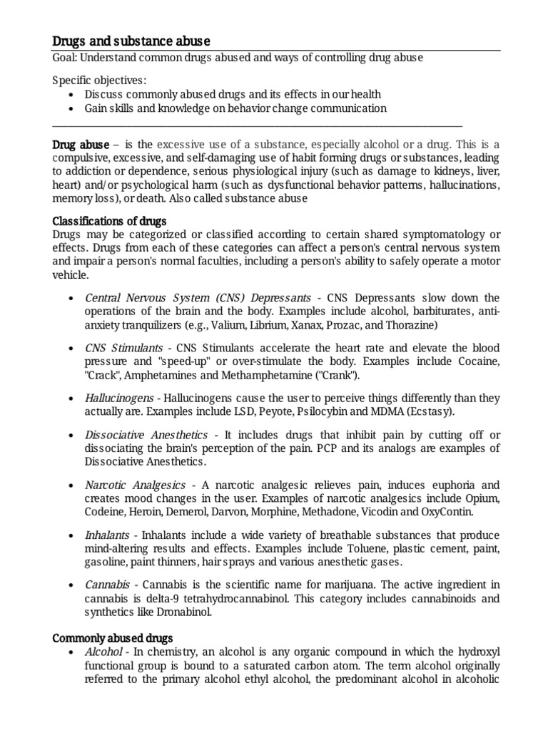 Unit 8_Drug and substance abuse | PDF | Drugs Acting On The Nervous ...