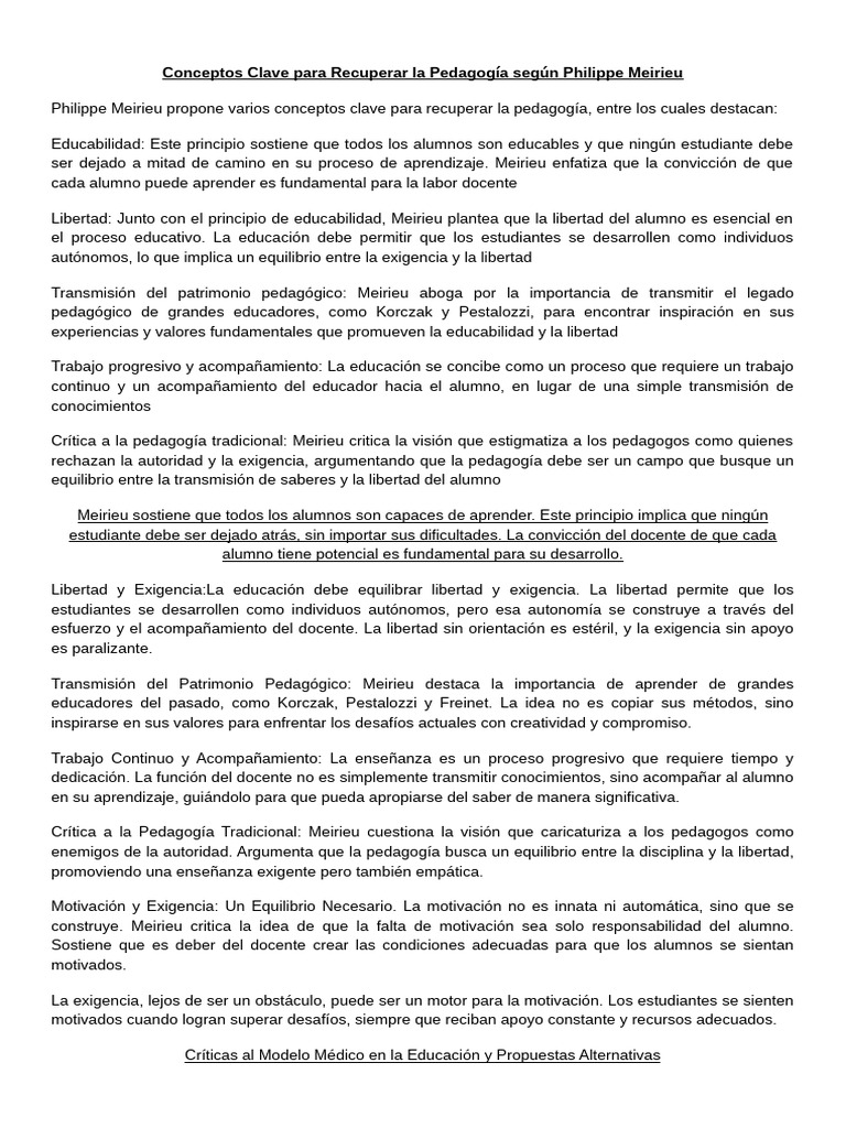 Recuperar La Pedagogia de Lugares Comunes A Conceptos Claves Philippe Meirieu - RESUMEN | PDF ...
