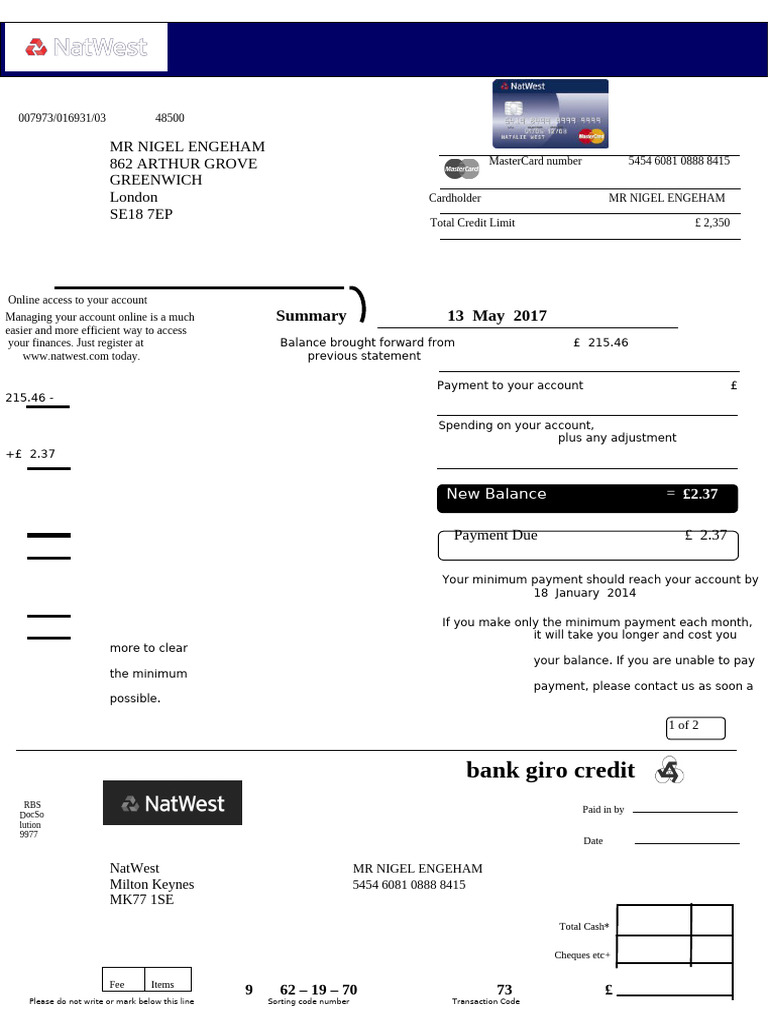MasterCard NatWEST | PDF | Credit Card | Payments