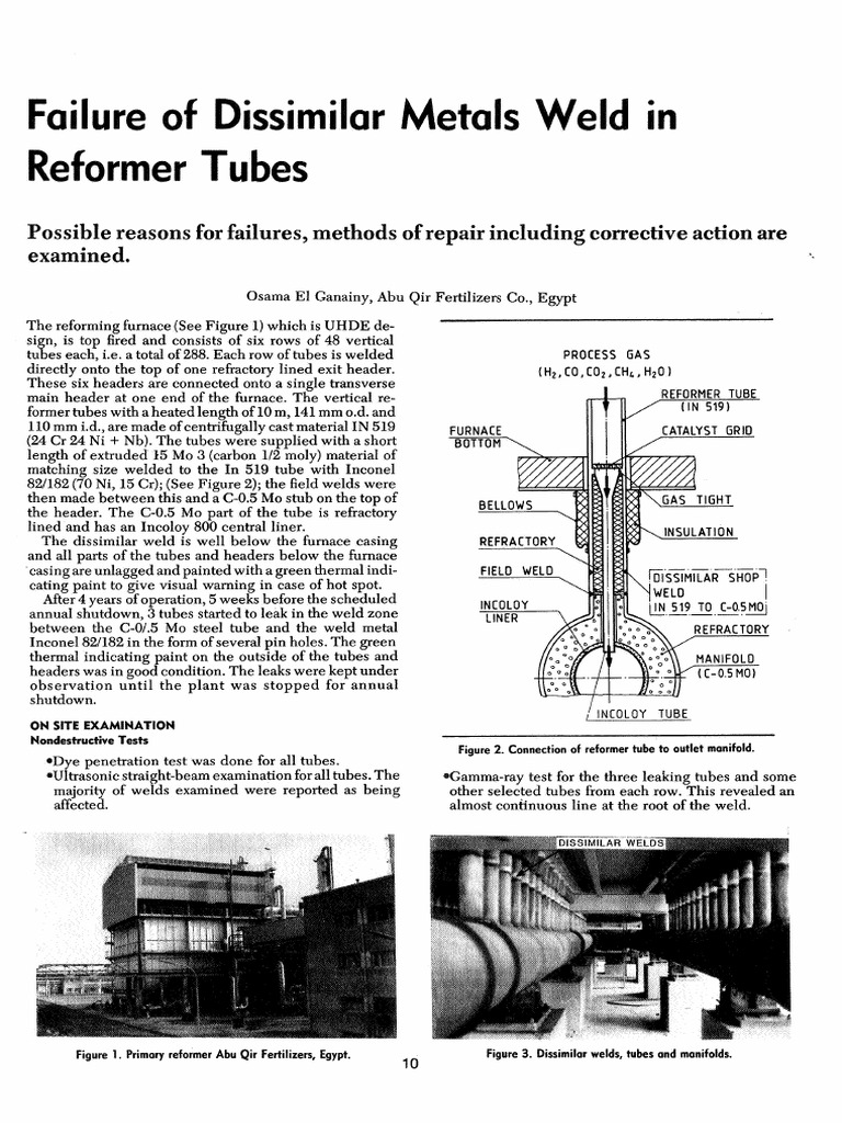 Dissimilar Metal Weld Failure in Primary Reformer Tubes | PDF | Corrosion | Construction