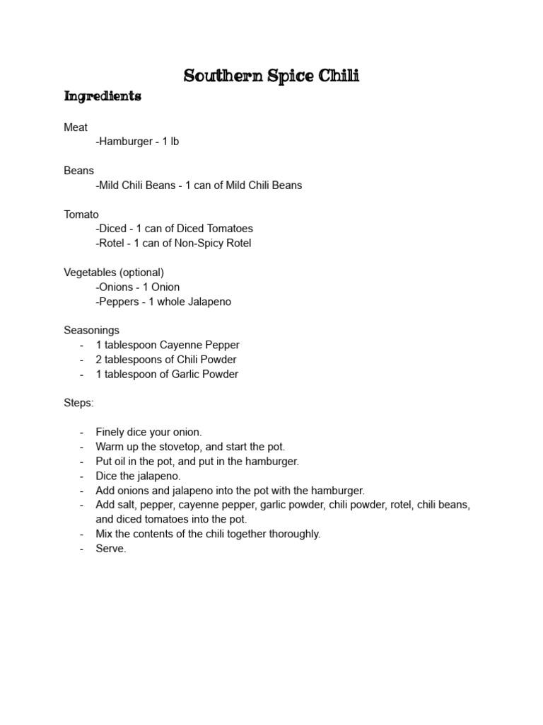 Easy Southern Chili Recipes Guide | PDF | Chili Con Carne | Teaspoon