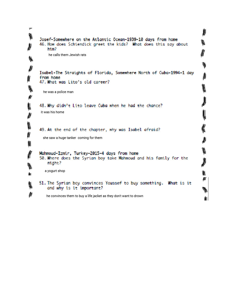 Refugee Questions Chapter 16, 17 & 18 | PDF