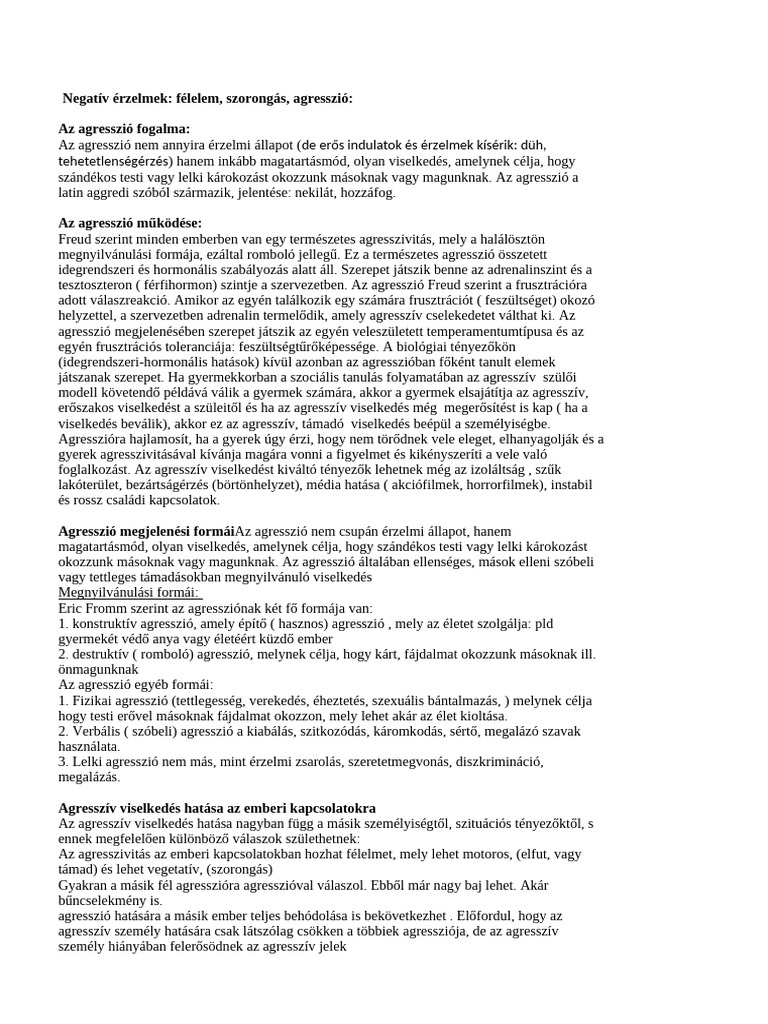 Agresszió, Félelem, Szorongás, Konfliktus | PDF