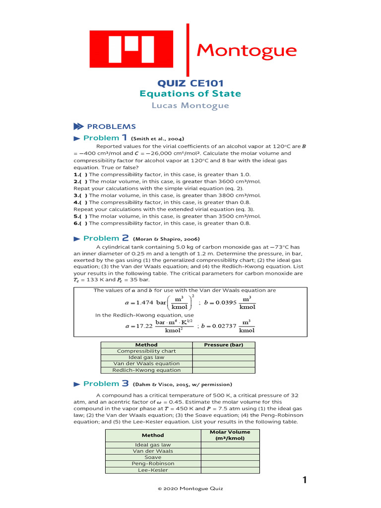 Equations of State Solved Problems | PDF | Gases | Atmosphere