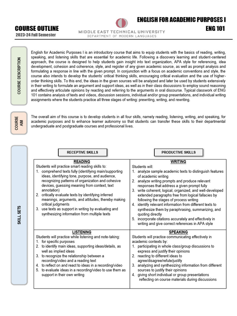 ENG 101 Course Outline | PDF | Turnitin | Cognition ENG 101 Course Outline | PDF | Turnitin | Cognition