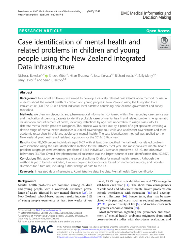 Case Identification of Mental Health and Related Problems in Children and Young People Using The ...