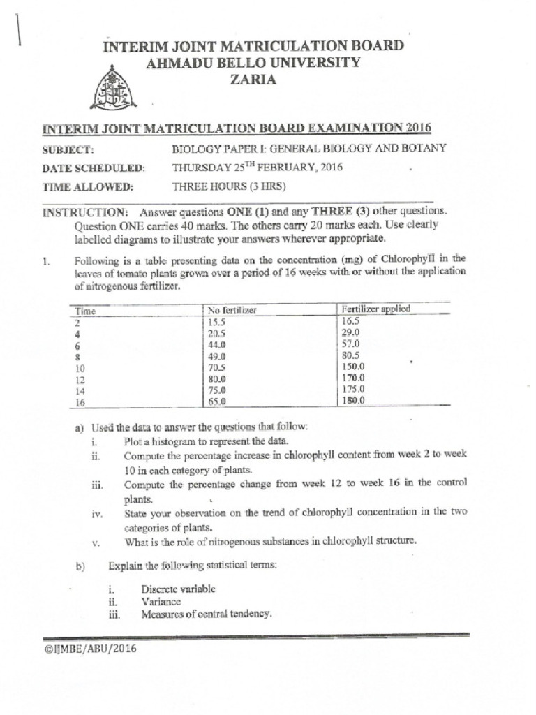 Download Biology IJMB Past Questions and Answers | PDF