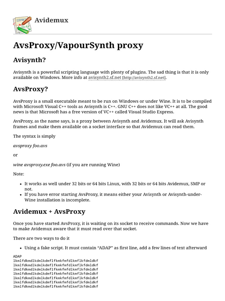 using avsproxy [Avidemux] | PDF | Software Development | Microsoft Windows