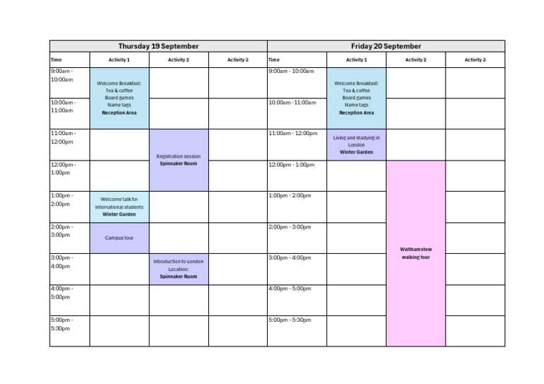 Week 1 Timetable WC 16th Sep | PDF