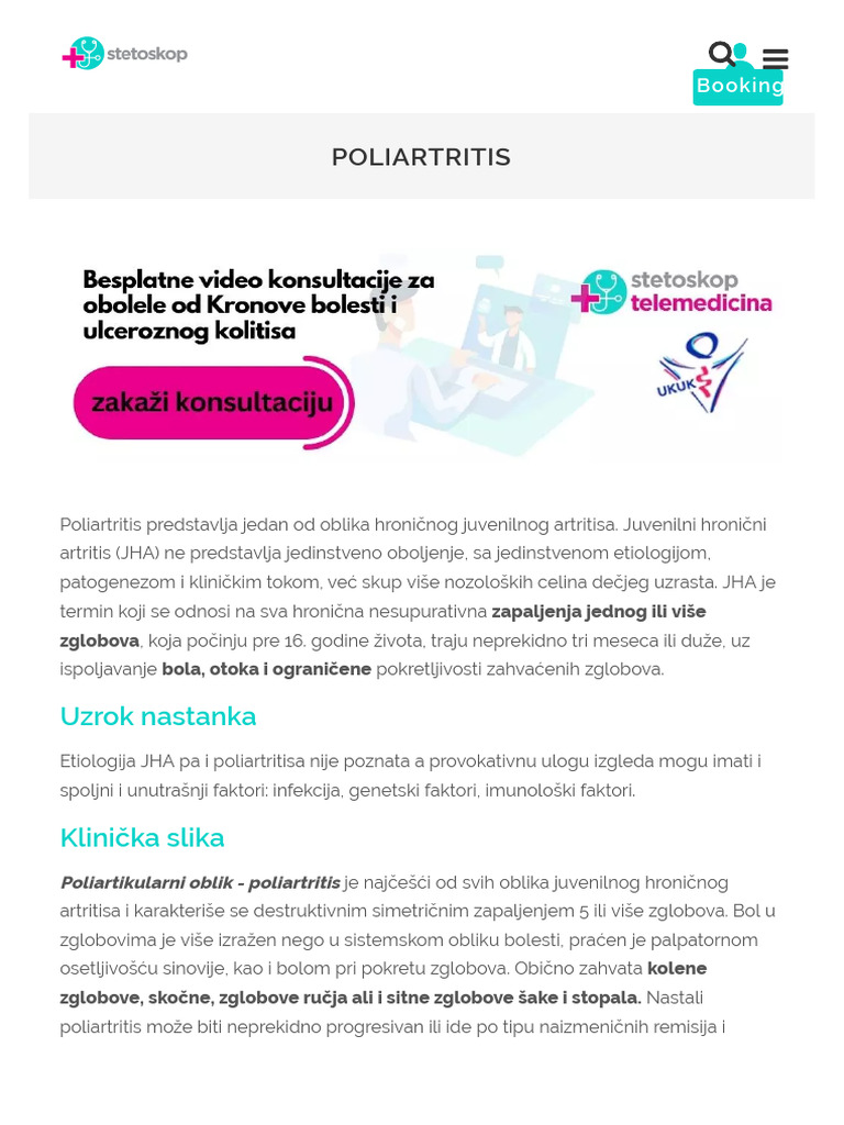 Poliartritis, Zapaljenje Zglobova, Uzrok, Lečenje | PDF