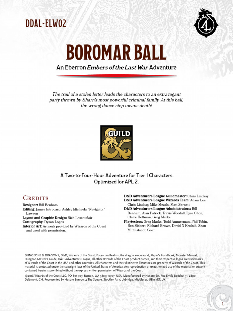 DDAL-ELW02 Boromar Ball | PDF | Wizards Of The Coast | Dungeons & Dragons