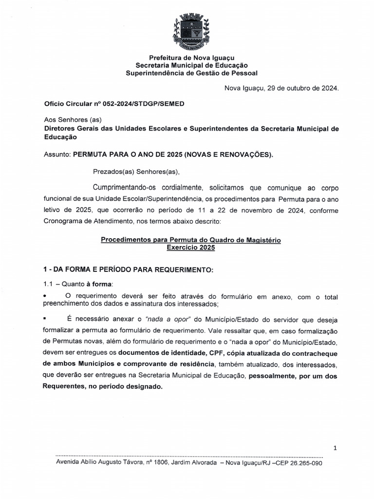 Ofício Circular 052 Permuta 2025 Pdf