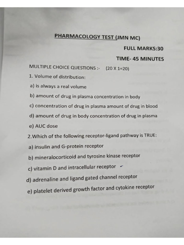 pharmacology test | PDF