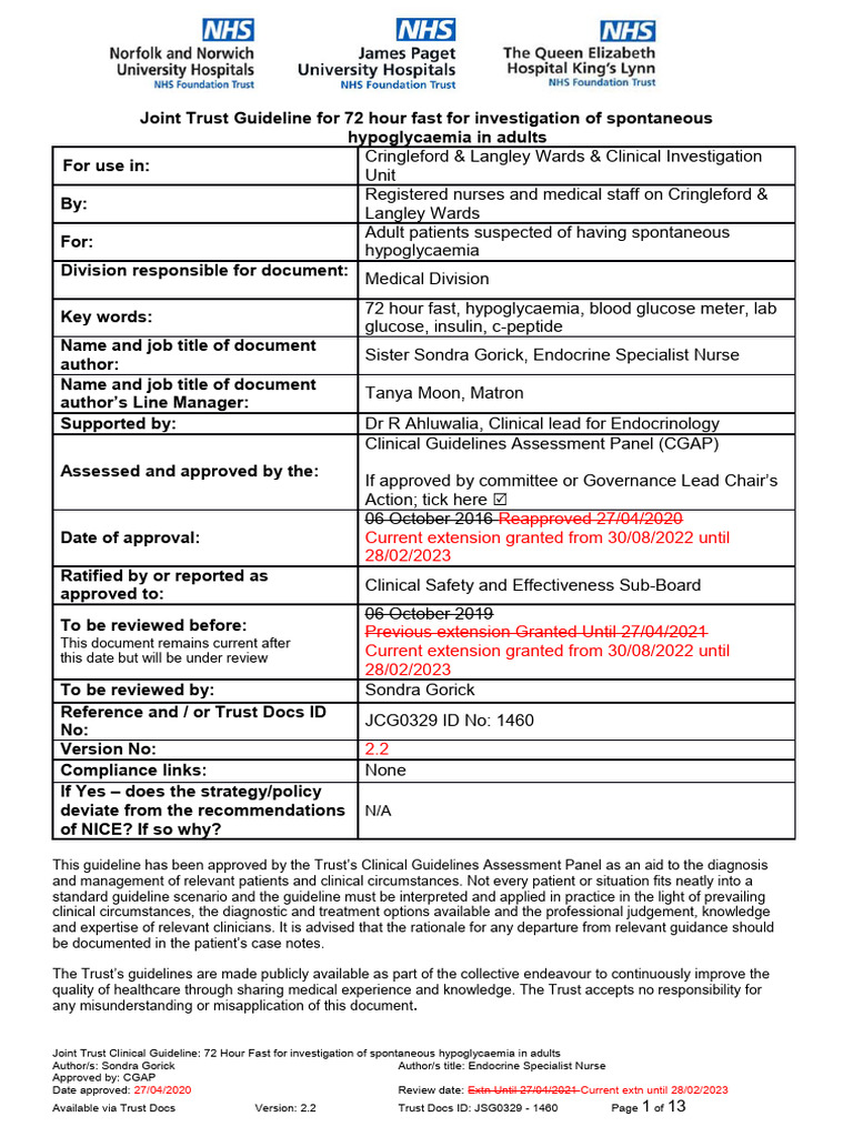 72-Hour Fast Protocol for Hypoglycaemia | PDF | Hypoglycemia | Medical ...