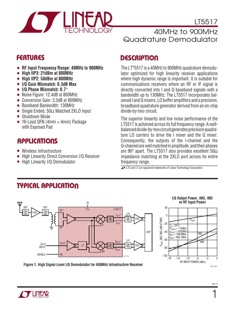 Features Descriptio: Lt5517 40Mhz To 900Mhz Quadrature Demodulator ...