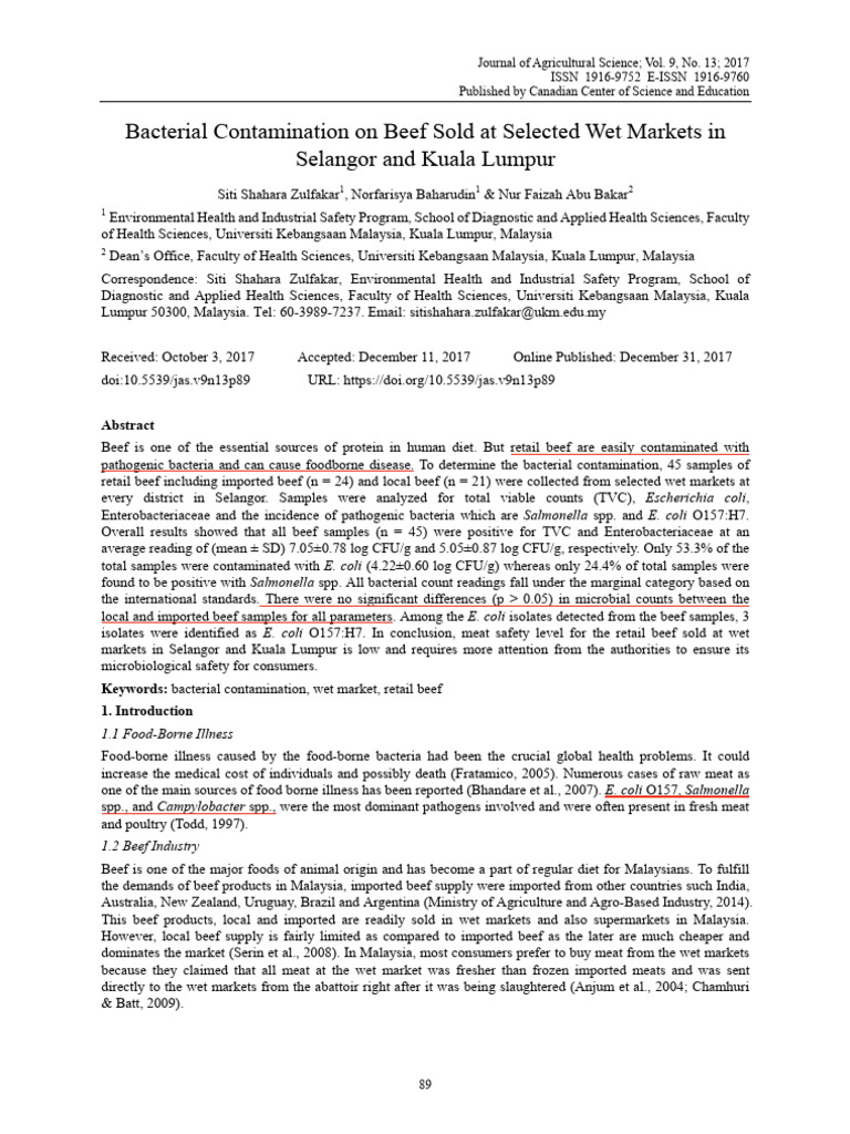 Bacterial Contamination On Beef Sold at Selected W | PDF | Foodborne ...