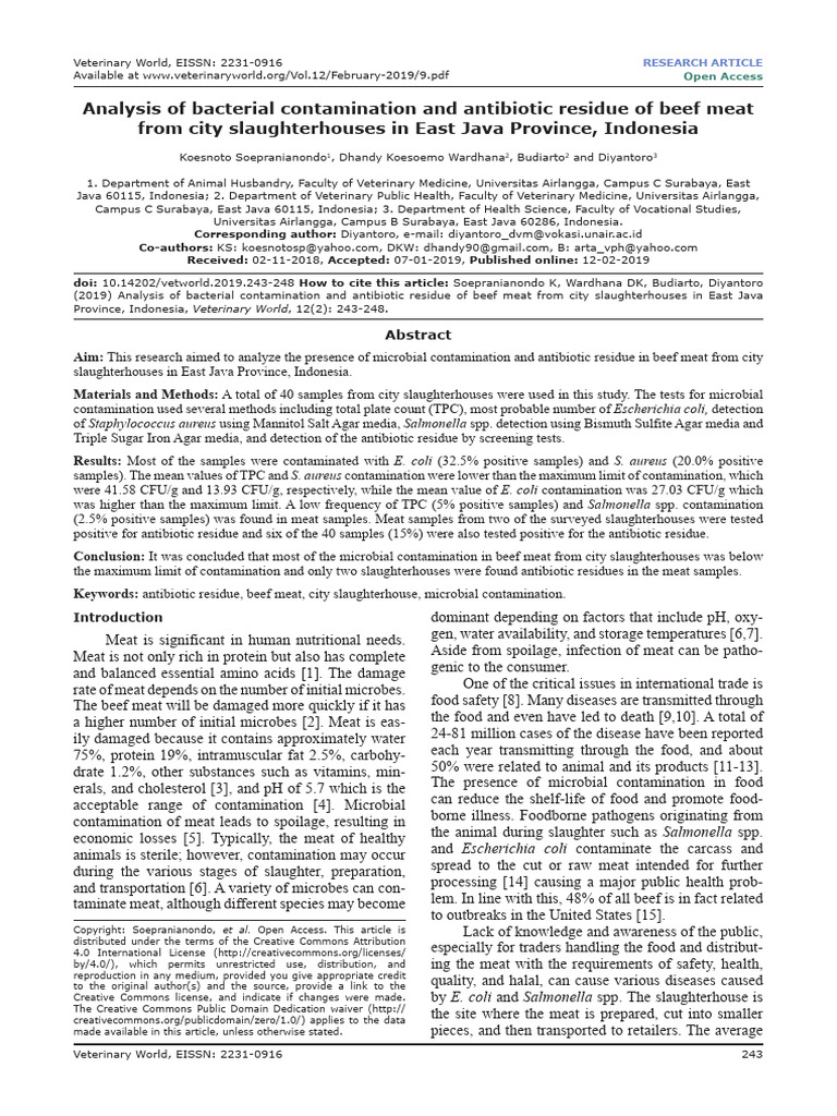 Analysis of Bacterial Contamination and Antibiotic Residue of Beef Meat ...