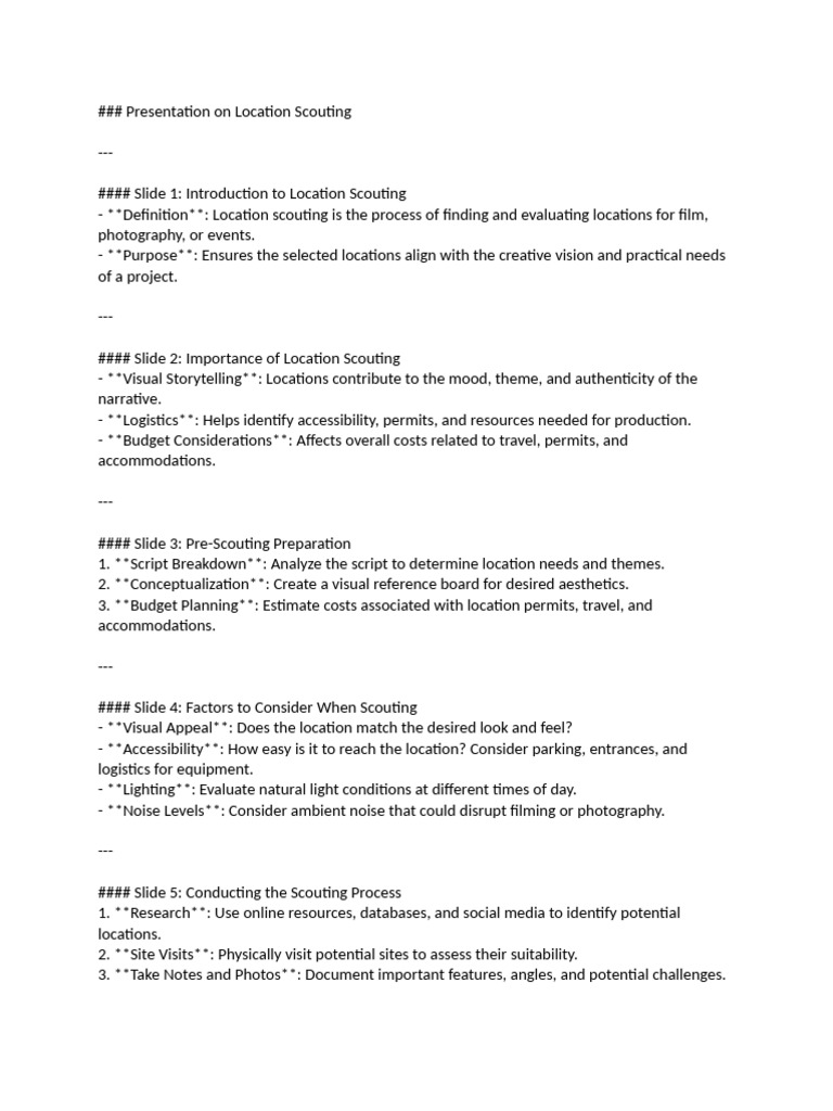 Presentation on Location scouting | PDF