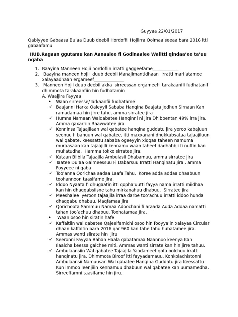 Unka Gabaasa Hordoffii Hojiirra Oolmaa | PDF