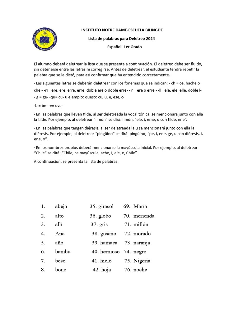 Deletreo Español Grado 1 | PDF | Lingüística