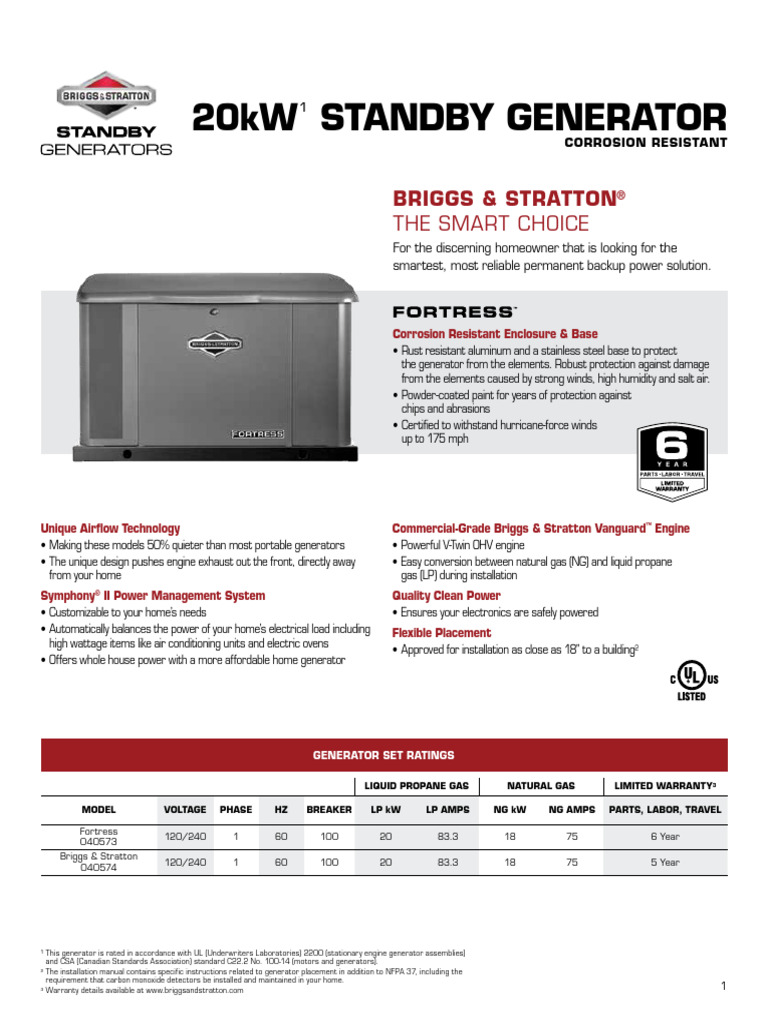 Briggs 20kW Specs | PDF | Engines | Electrical Engineering