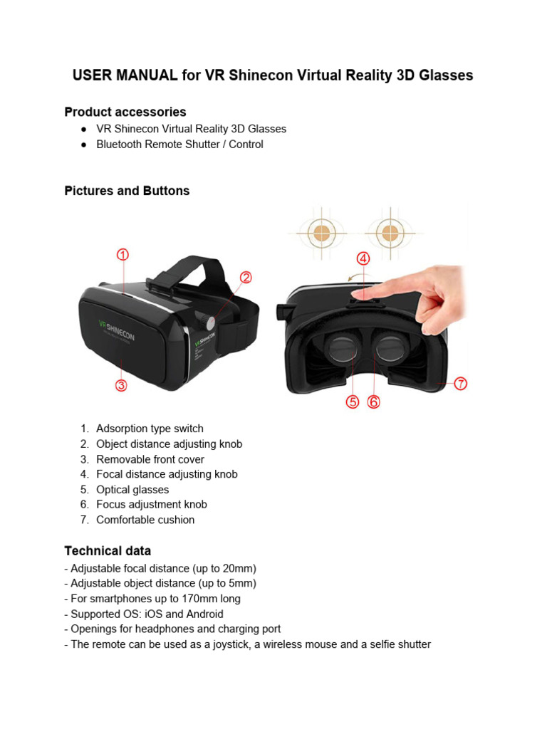 VR Shinecon Virtual Reality Glasses | PDF