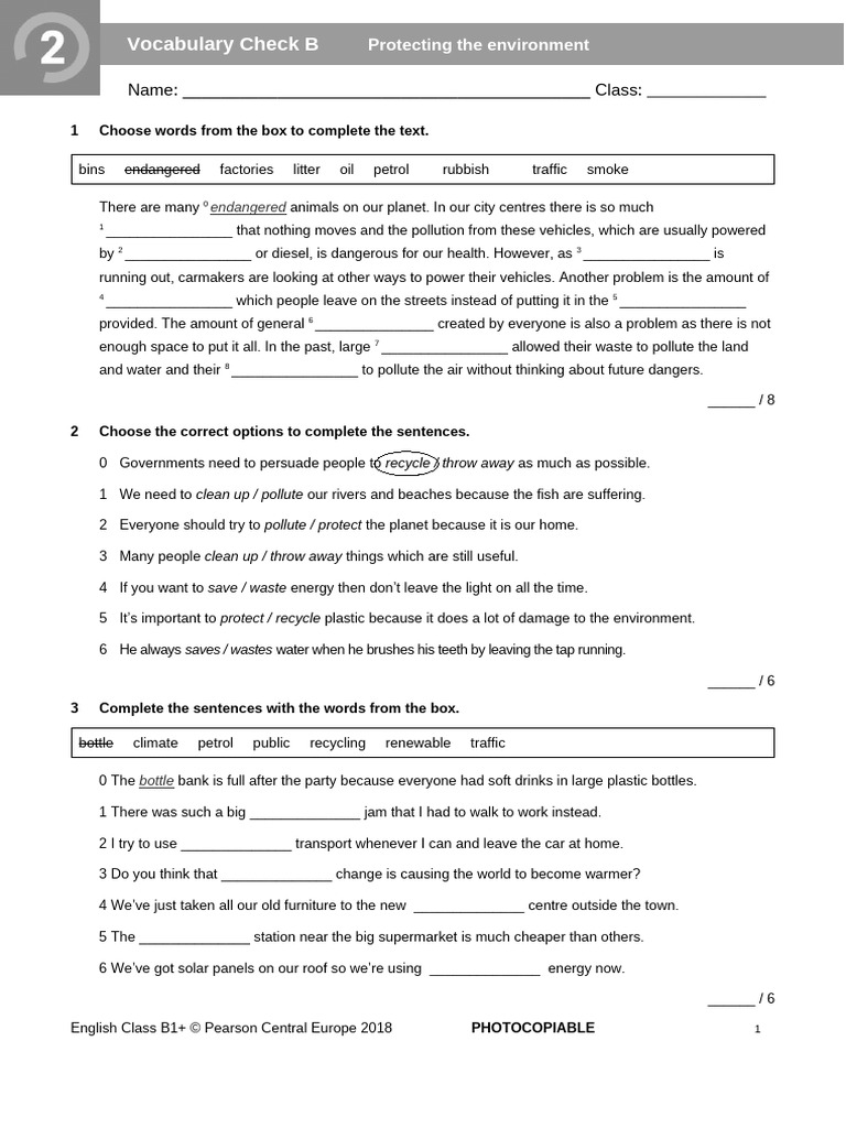 EC_B1P - Vocabulary Check 2B | PDF | Recycling | Pollution