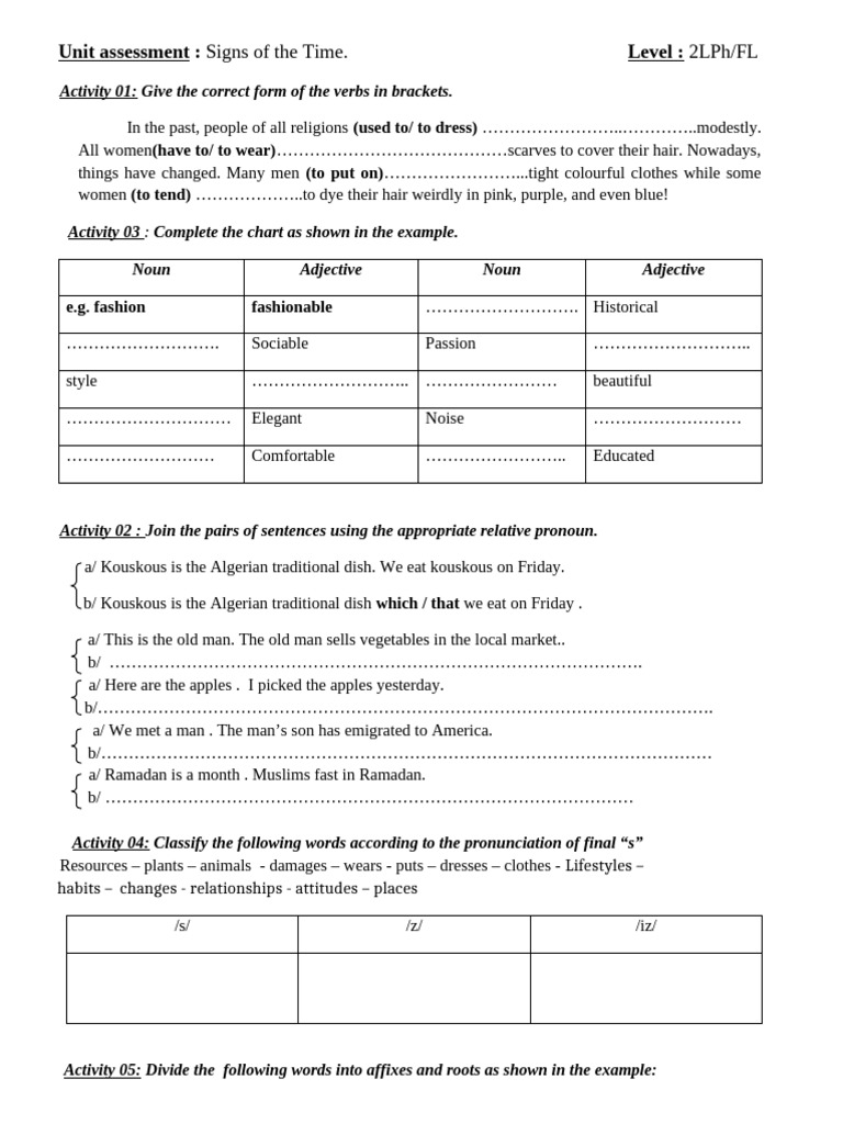 Unit Assessment Signs of The Time 2AS | PDF | Adjective | Noun