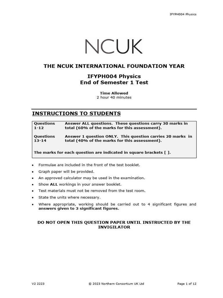 IFY Physics EoS1 Test 2223 V2 | PDF | Force | Oscillation