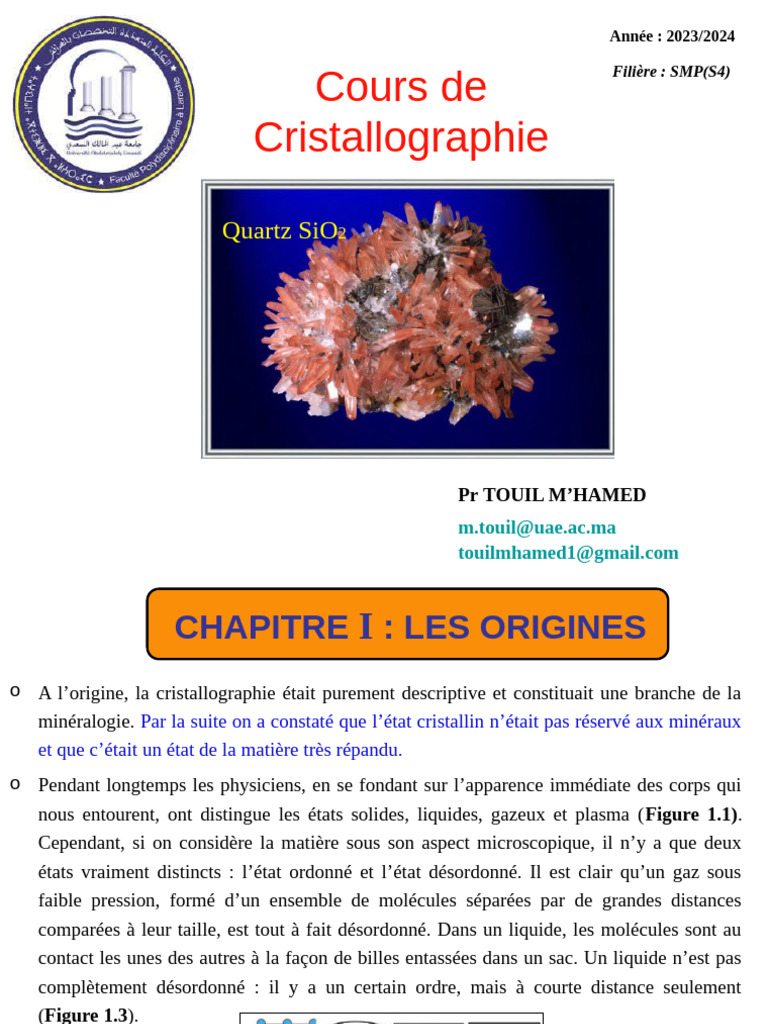 Cours Cristallographie SMP4 Partie 1 | PDF | Structure cristalline ...