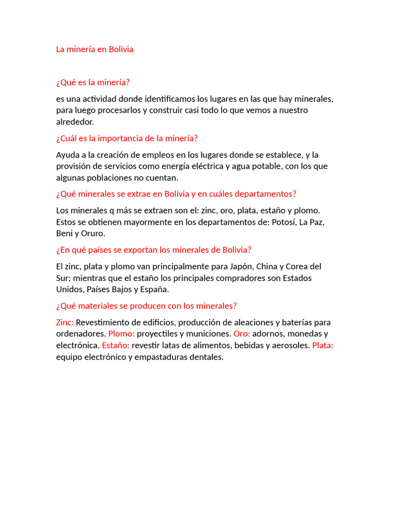 La Minería en Bolivia | PDF