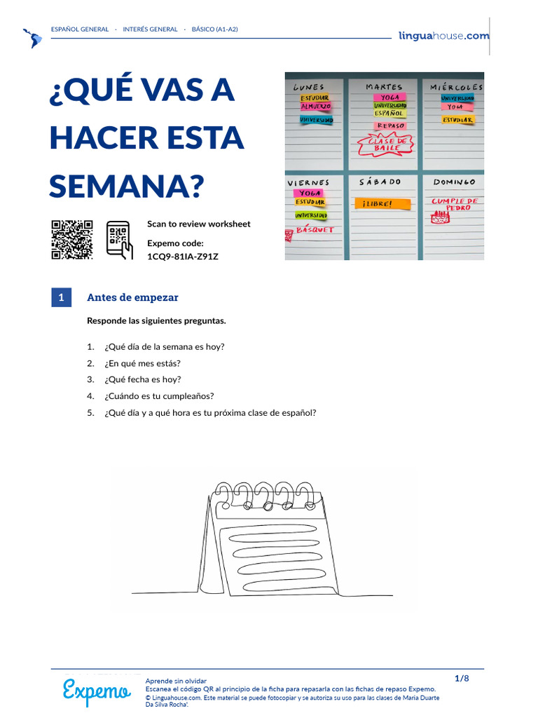 Planifica tu Semana en Español | PDF | Calendario | Verbo