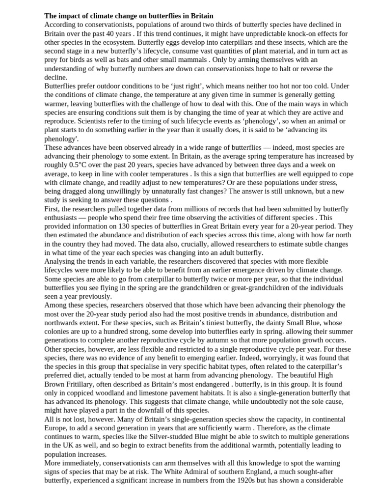 The Impact of Climate Change On Butterflies in Britain | PDF ...