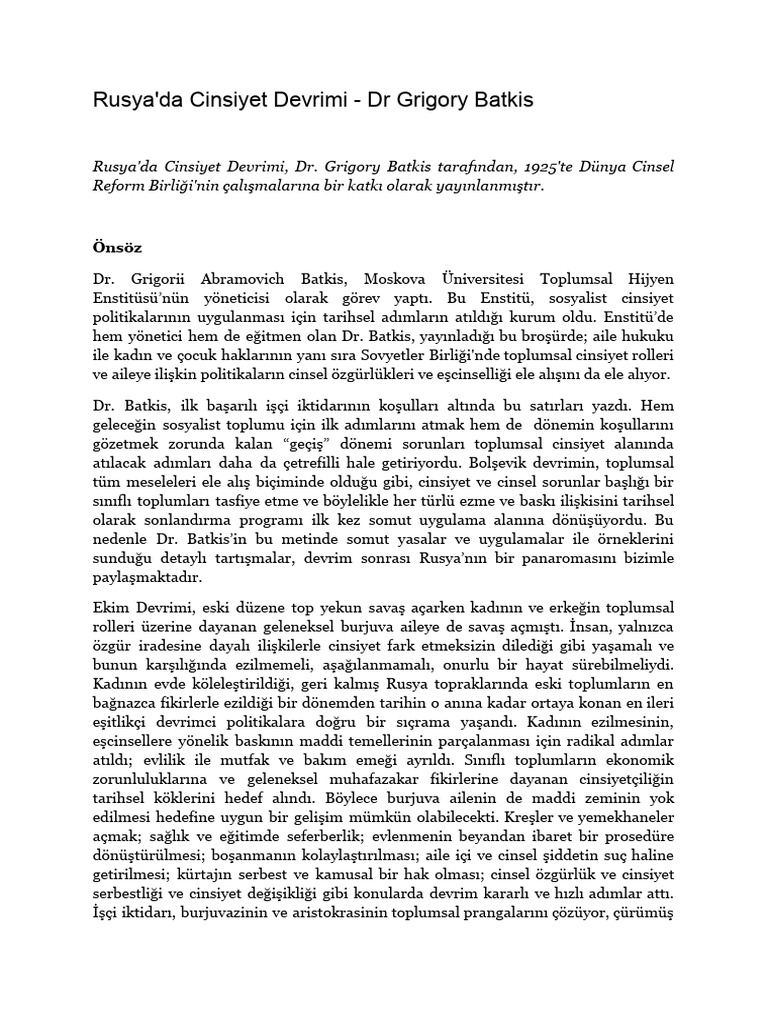 Rusya'da Cinsel Devrim - DR Grigory Batkis | PDF