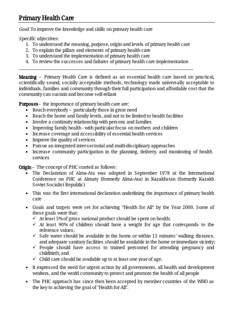 Unit 9_Primary Health Care | PDF