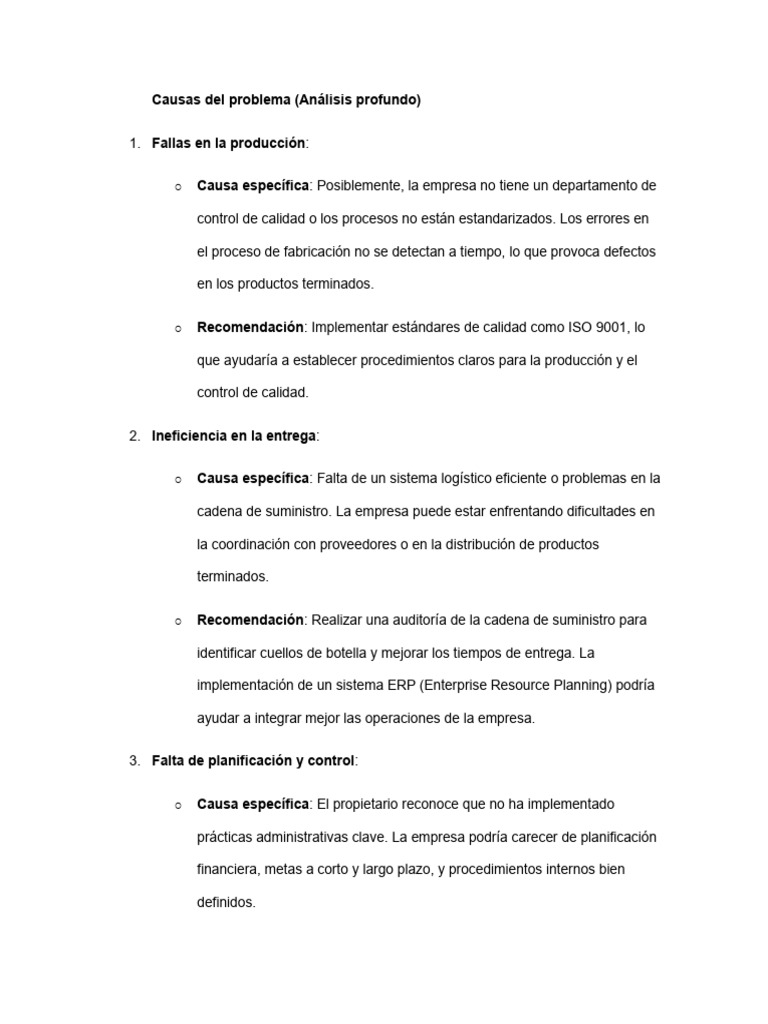 Causas Del Problema Pdf Calidad Comercial Business