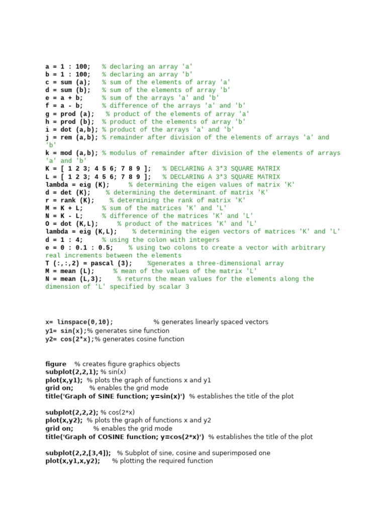 matrices matlab | PDF | Matrix (Mathematics) | Function (Mathematics)