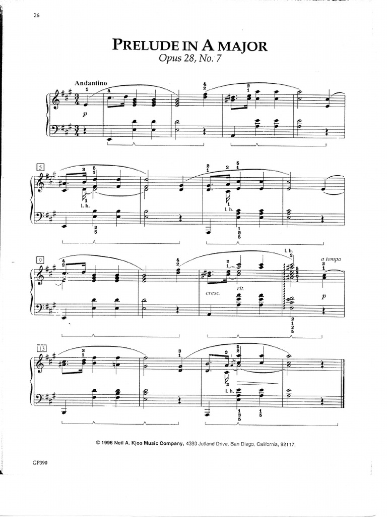 Prelude in A Major Opus 28 N 7 Chopin | PDF