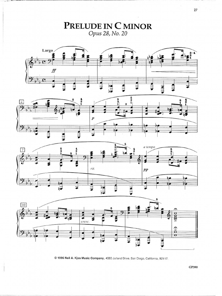 Prelude in C Minor Opus 28 N 20 Chopin | PDF
