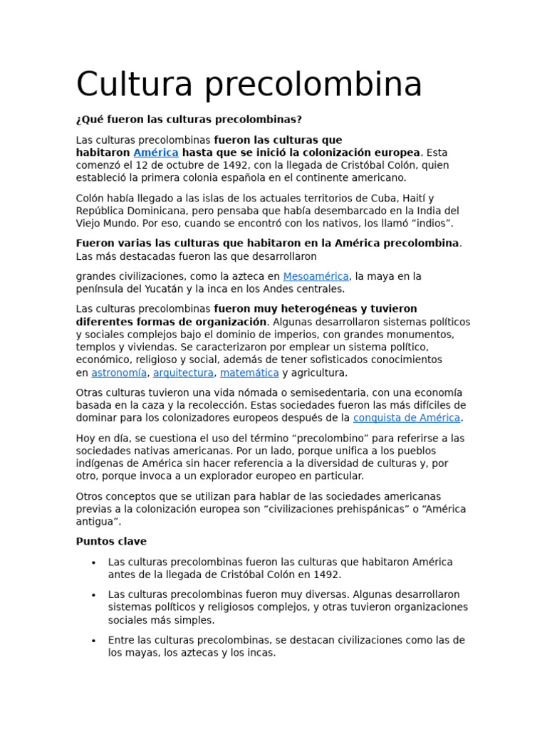 Culturas Precolombinas en América | PDF | Era precolombina ...