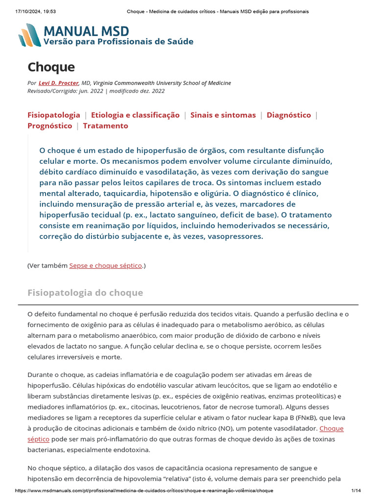 Entendendo o Choque: Causas e Tratamento | PDF | Choque (circulatório ...