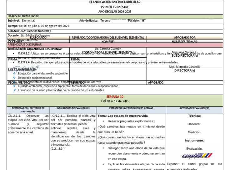 3ro B Planificacion Microcurricular Ciencias Naturales | PDF | Aprendizaje