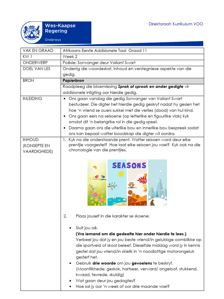 Afrikaans EAT Graad 11 Kwartaal 1 Week 2 - 2021 | PDF