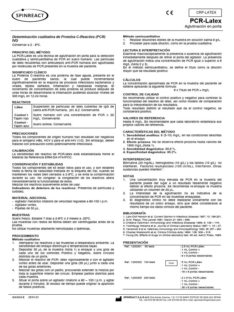 Inserto Spinreact PCR Latex 1200302 1200302 1200305 | PDF | Proteína C ...