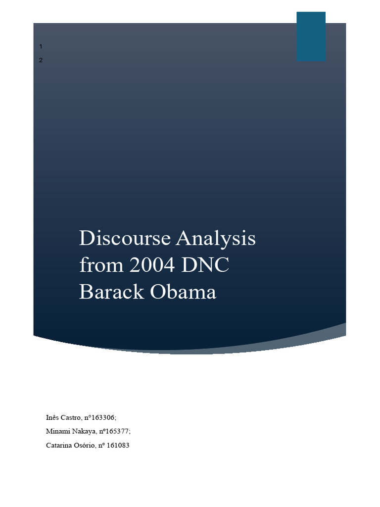 Discourse Analysis From 2004 DNC Barack Obama Written Paper | PDF ...