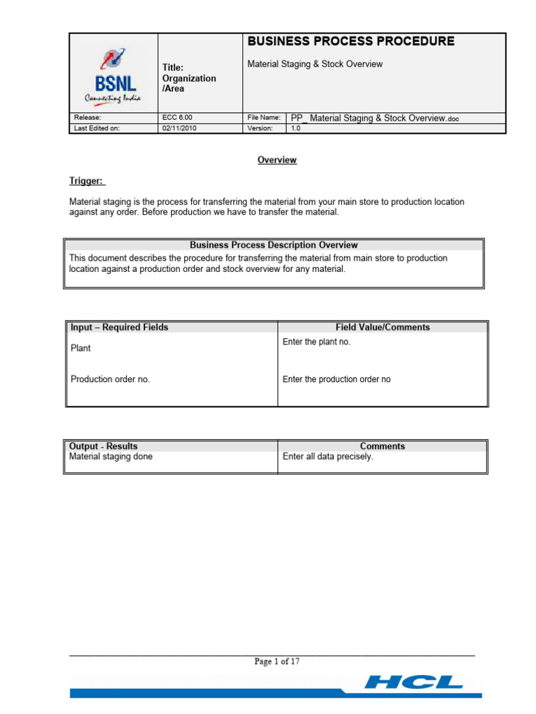 Material Staging Procedure in SAP PP | PDF | Software Engineering ...
