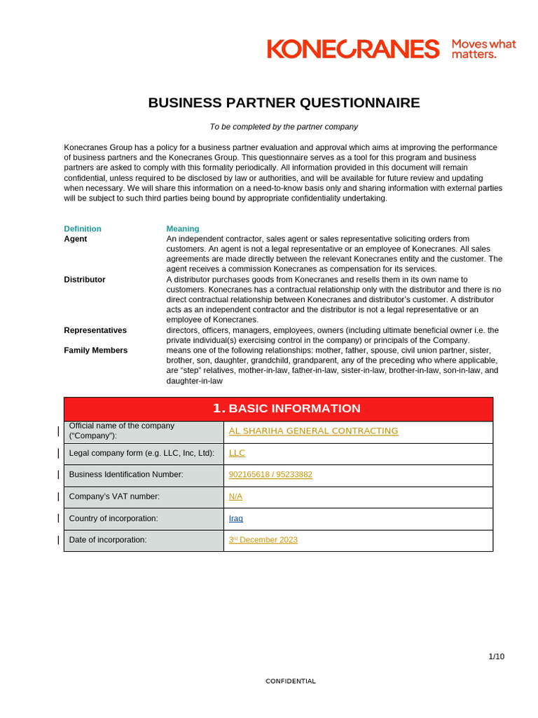 Partner Screening Form 2024 Segment N KONICRANE | PDF | Bribery ...
